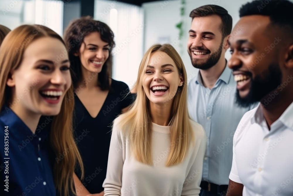 candid shot of several men and smiling women of different races ...