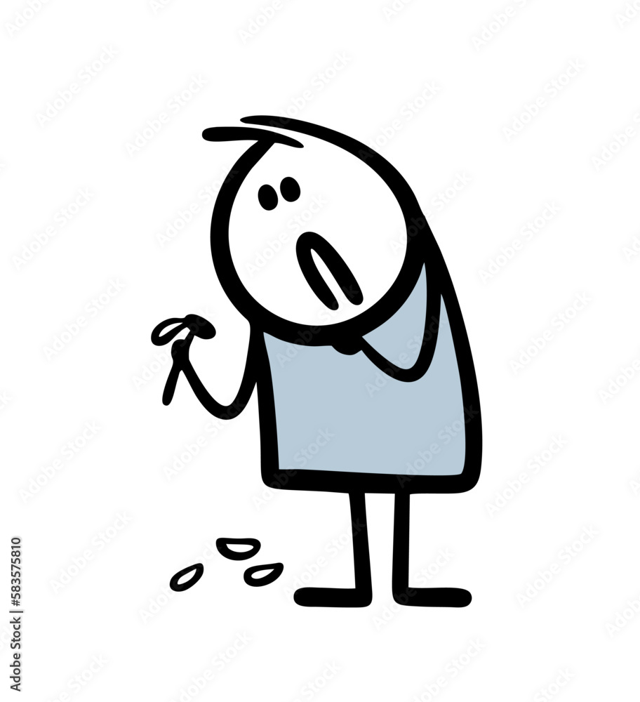 Cartoon unlucky in love stickman was guessing on chamomile, tearing off ...