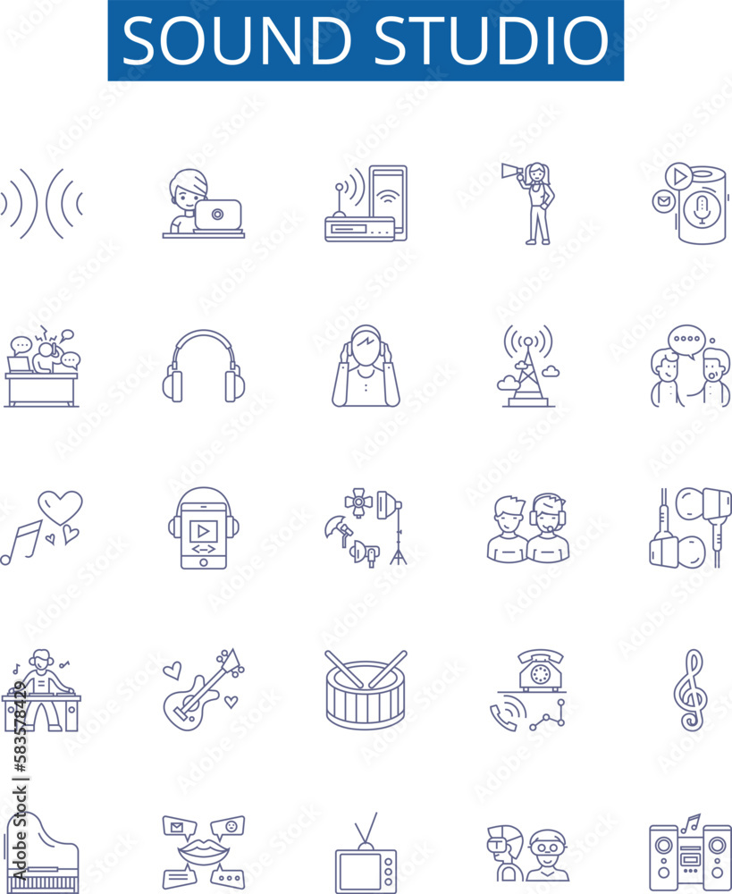 Sound studio line icons signs set. Design collection of Recording ...