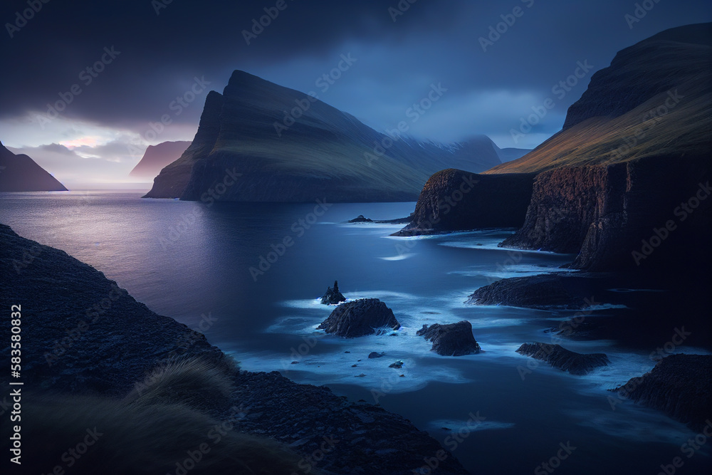 Faroe Islands at dawn. North Atlantic islands of the Kingdom of Denmark ...