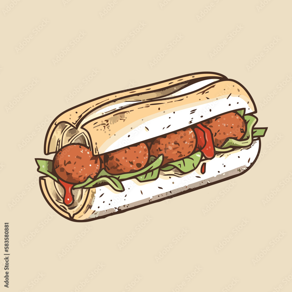 Meatball Sub Vector Illustration Stock Vector | Adobe Stock