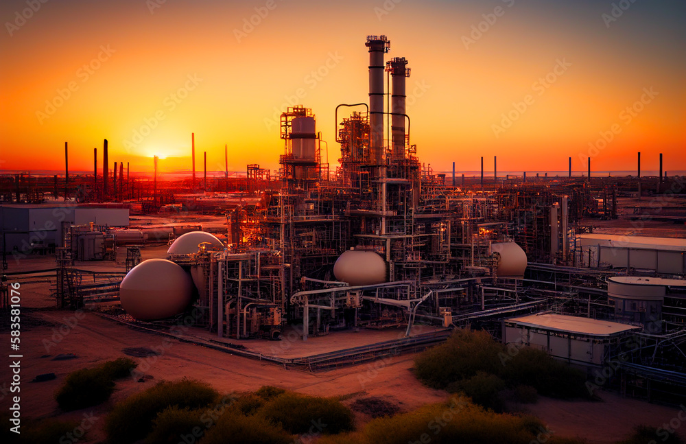Oil refinery plant. Gas Processing Plant. Pipes of natural gas factory ...