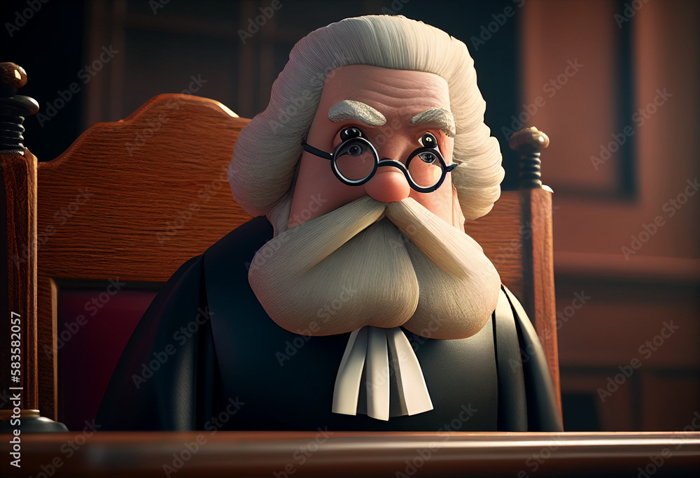 Cartoon character judge with a judge gavel in courtroom. Angry cartoon ...
