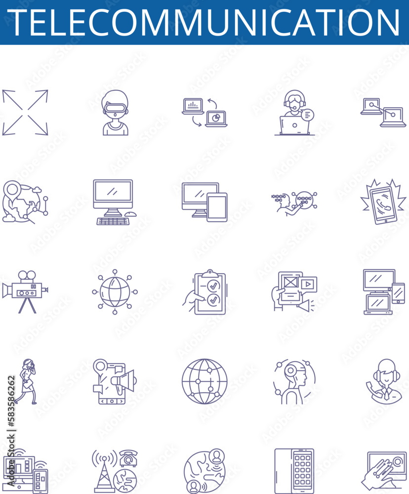 Telecommunication line icons signs set. Design collection of Telecom ...