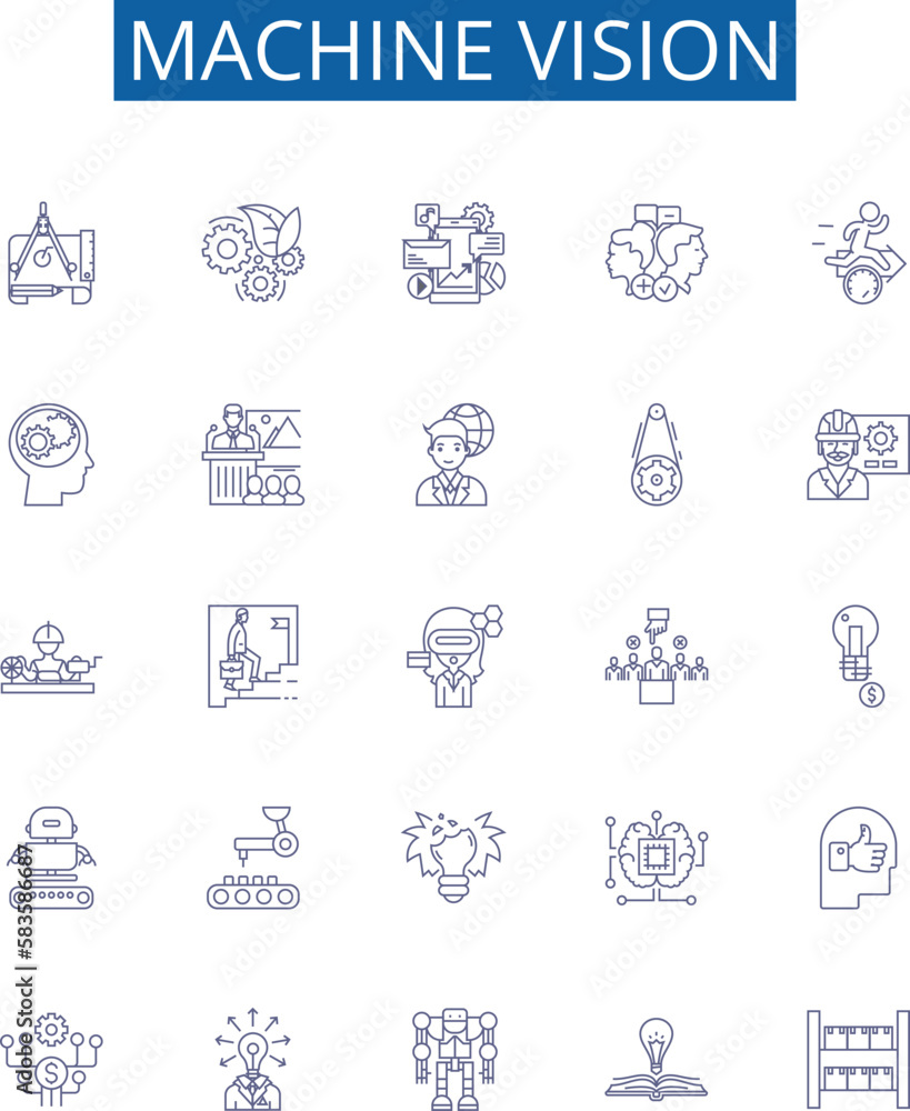 Machine vision line icons signs set. Design collection of Robotics ...