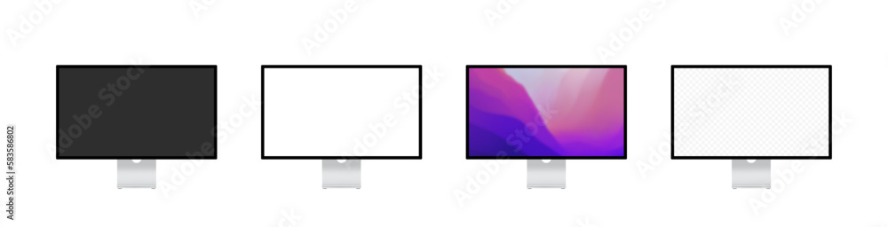 Set of iMac monitors for computer, isolated on white background. four ...