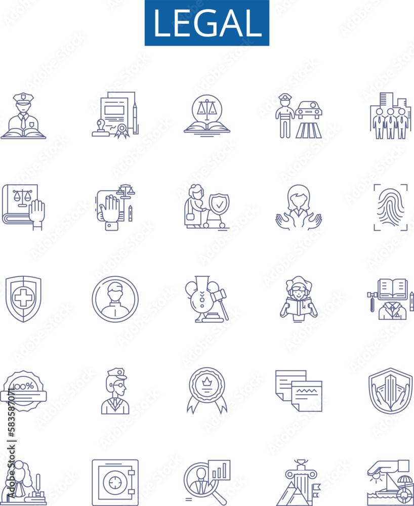 Legal line icons signs set. Design collection of Lawful, Just ...