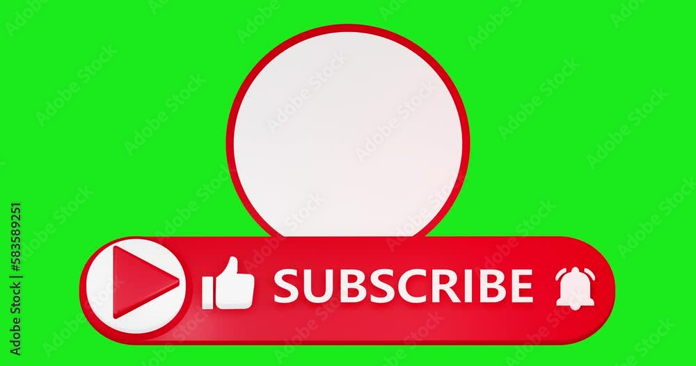 Subscribe button with reveal animation on green screen. Subscribe text ...