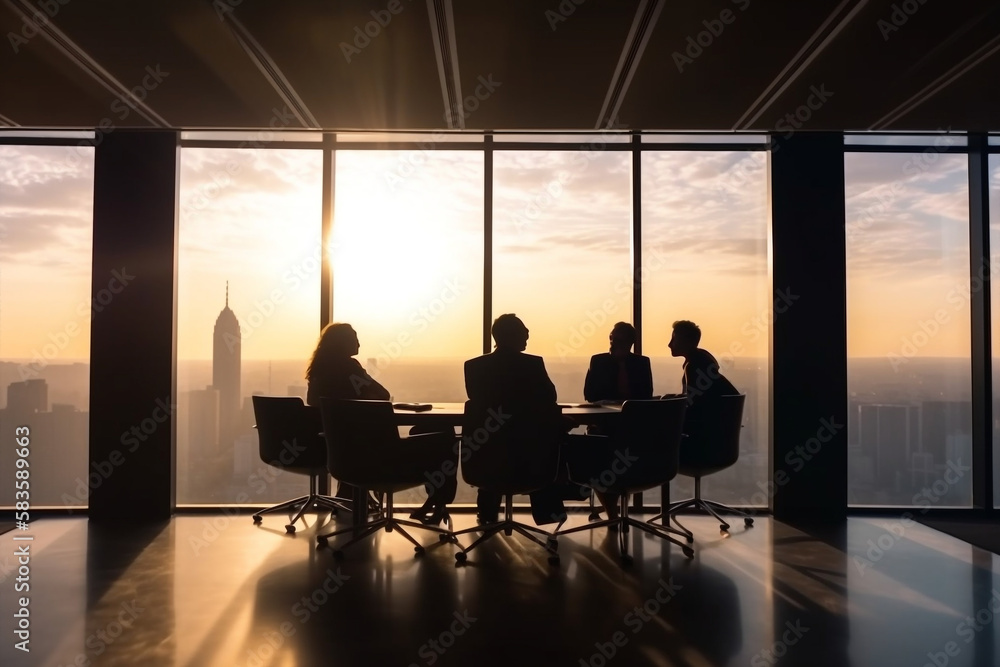 Generative ai business meeting in modern building with big windows in ...
