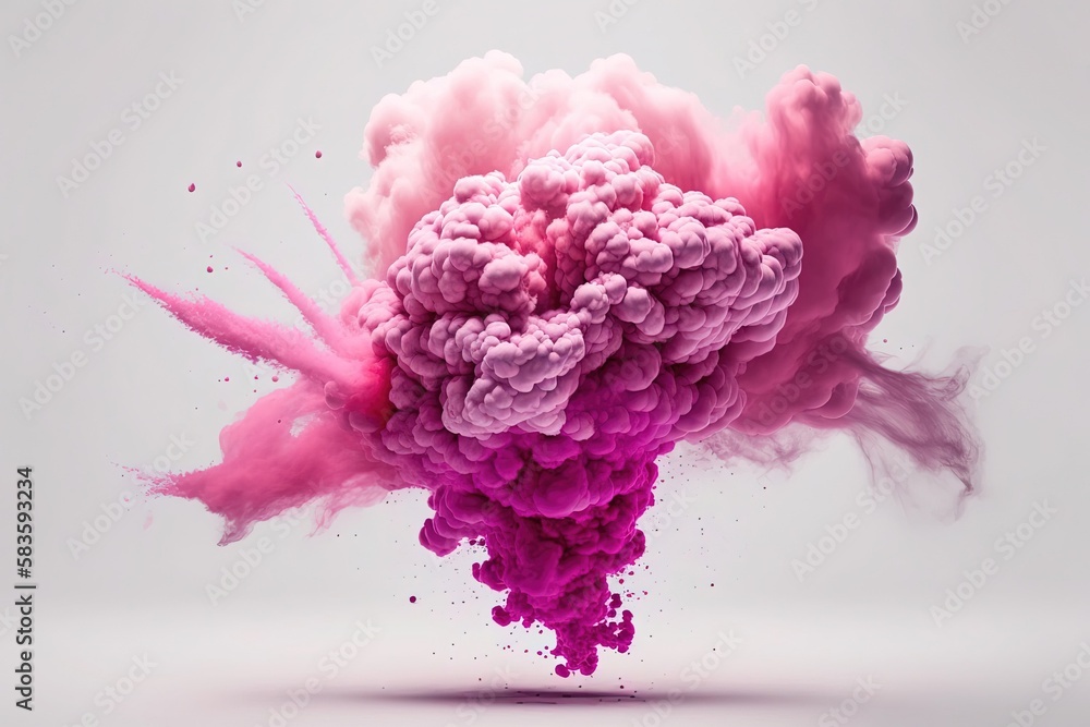 An explosion of pink smoke on a white background, bold and vibrant. The ...