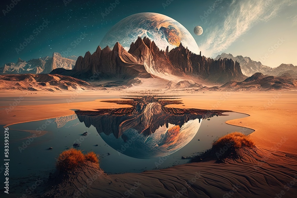AI-generated desolate and eerie landscape of barren planet, with rocky ...