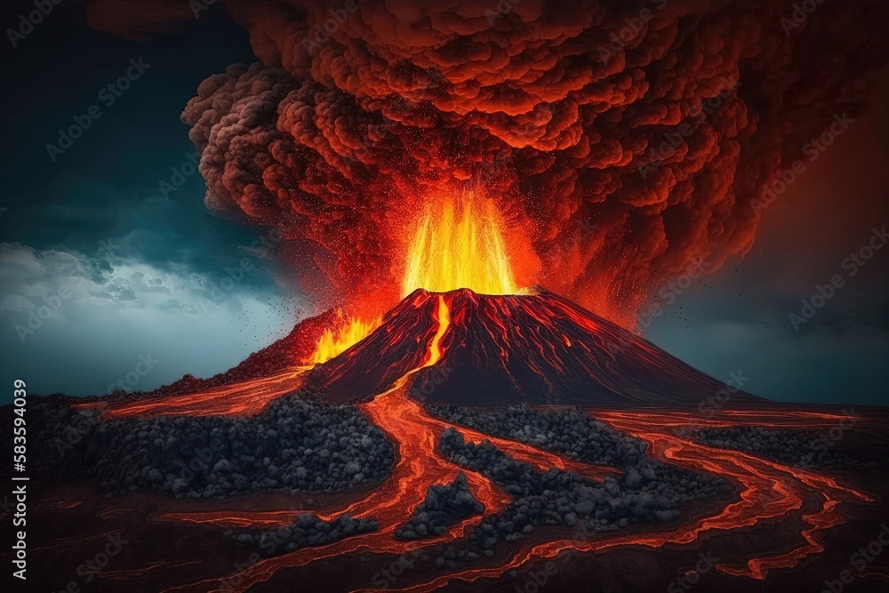 The raw power and energy of a volcano in full eruption, its molten lava ...