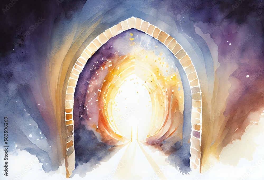 Watercolor Illustration of a Tunnel Of Light, Spirituality And ...