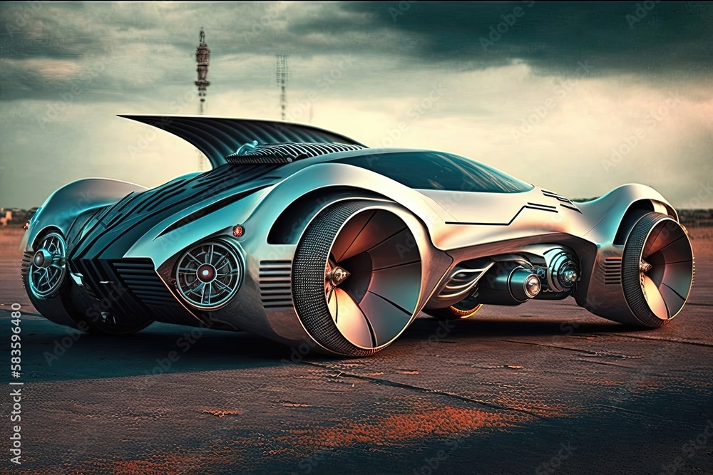 The futuristic car or vehicle boasts sleek, aerodynamic lines, unique ...
