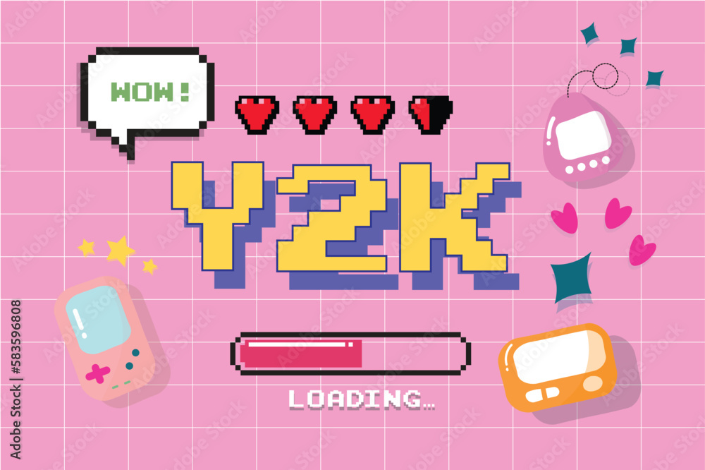 Y2K trendy set of objects, retro game,digital pet,pager , 1990s 2000s ...