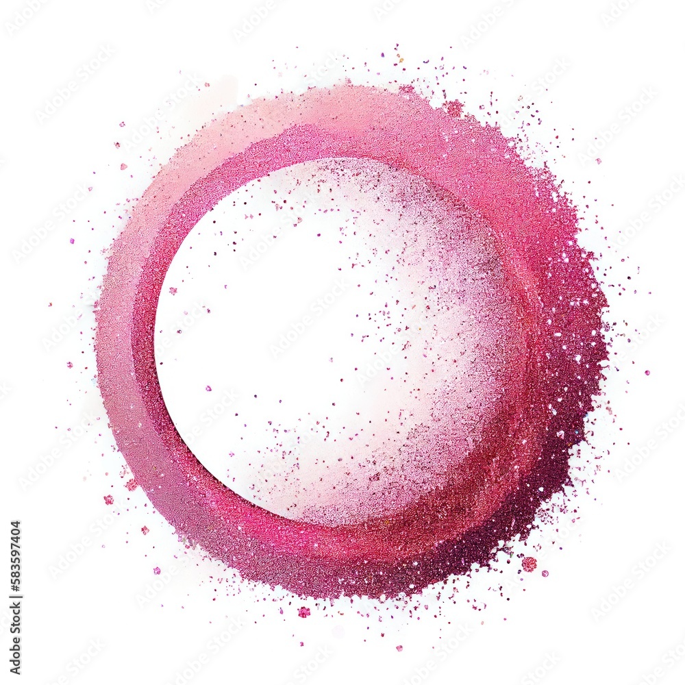 Pink glitter swirling particles on circle frame isolated on white ...