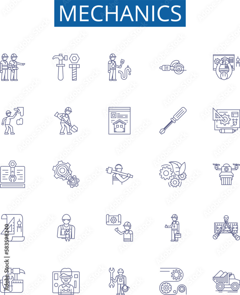 Mechanics line icons signs set. Design collection of Automotive ...