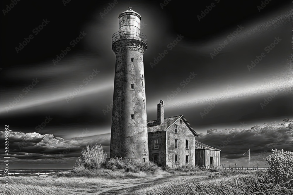 A tall and slender tower structure built on or near the coast, designed ...