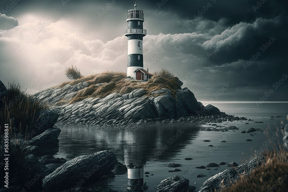 A tall and slender tower structure built on or near the coast, designed ...