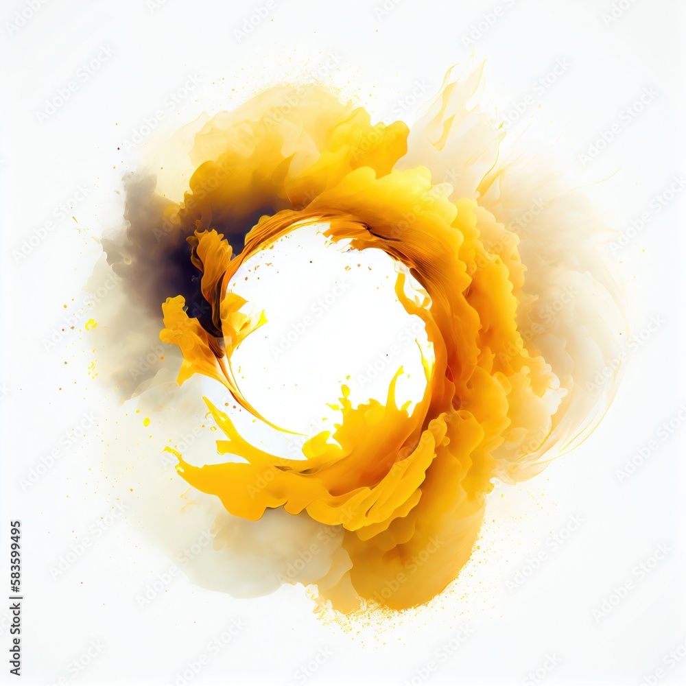 Milk yellow swirling smoke circle frame isolated on white background ...