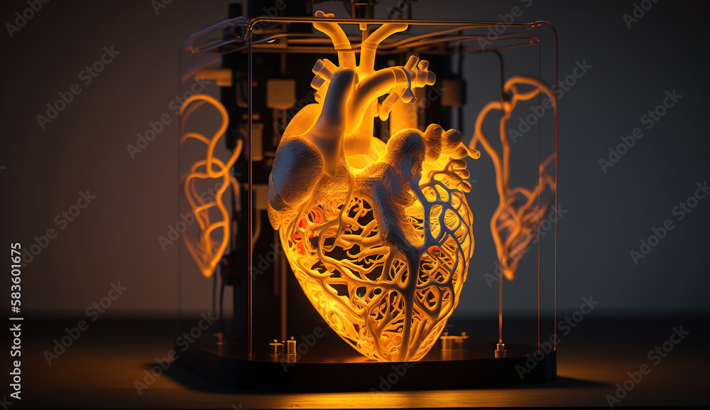 Model 3D Printer of Human Heart, PhotoPolymer System, Generative Ai ...
