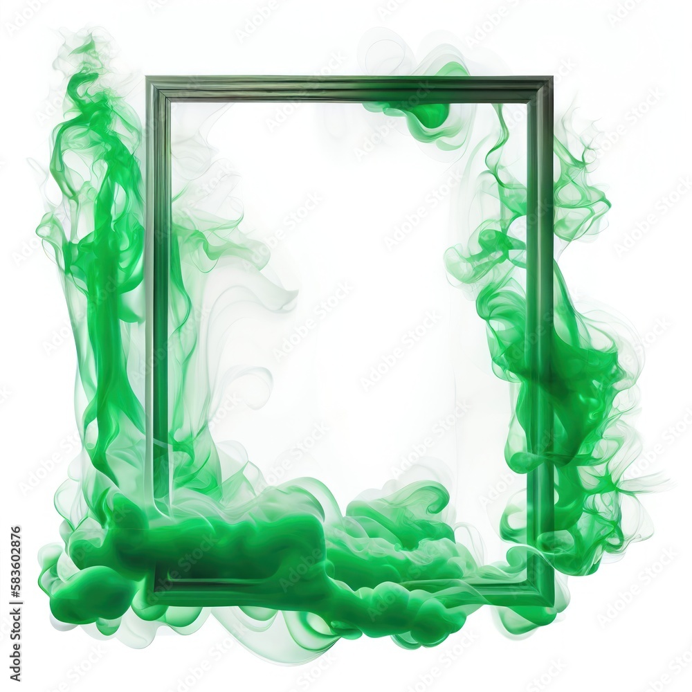 Green swirling smoke square frame isolated on white background. Green ...