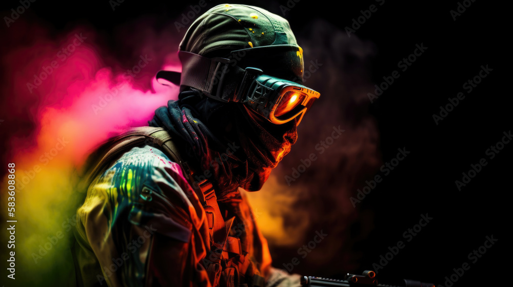Paintball Player with Color created with Generative AI Technology, ai ...
