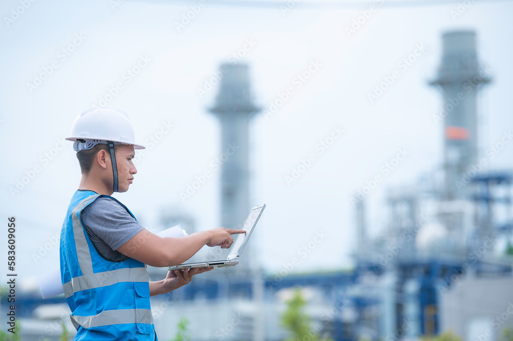 Two engineer working at power plant,Work together happily,Help each ...