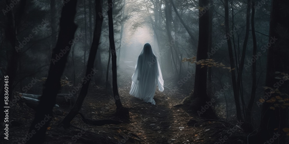 Ghostly silhouette of a faceless female ghost entity, paranormal ...