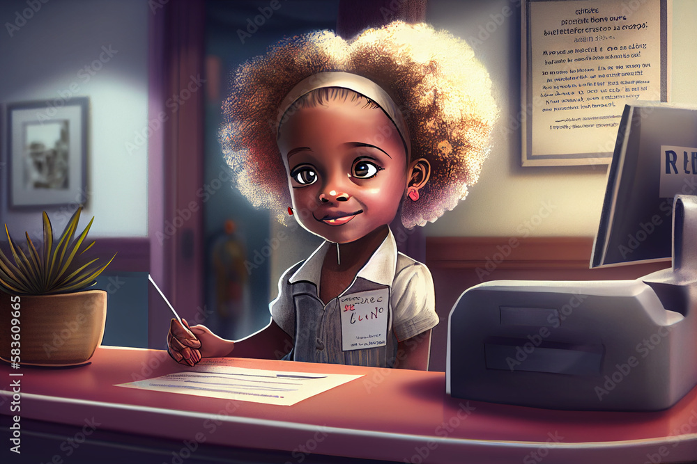 Little girl is a receptionist, secretary. Illustration for a children's ...