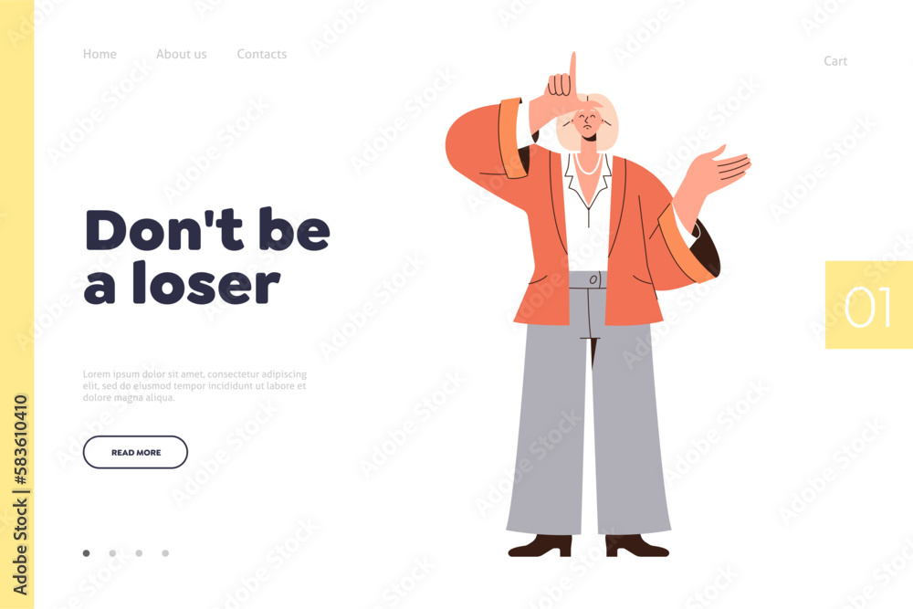 Landing page design template with do not be loser message and business ...