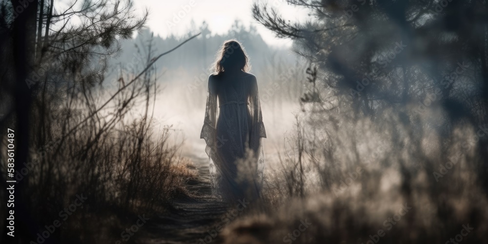 Ghostly silhouette of a faceless female ghost entity, paranormal ...