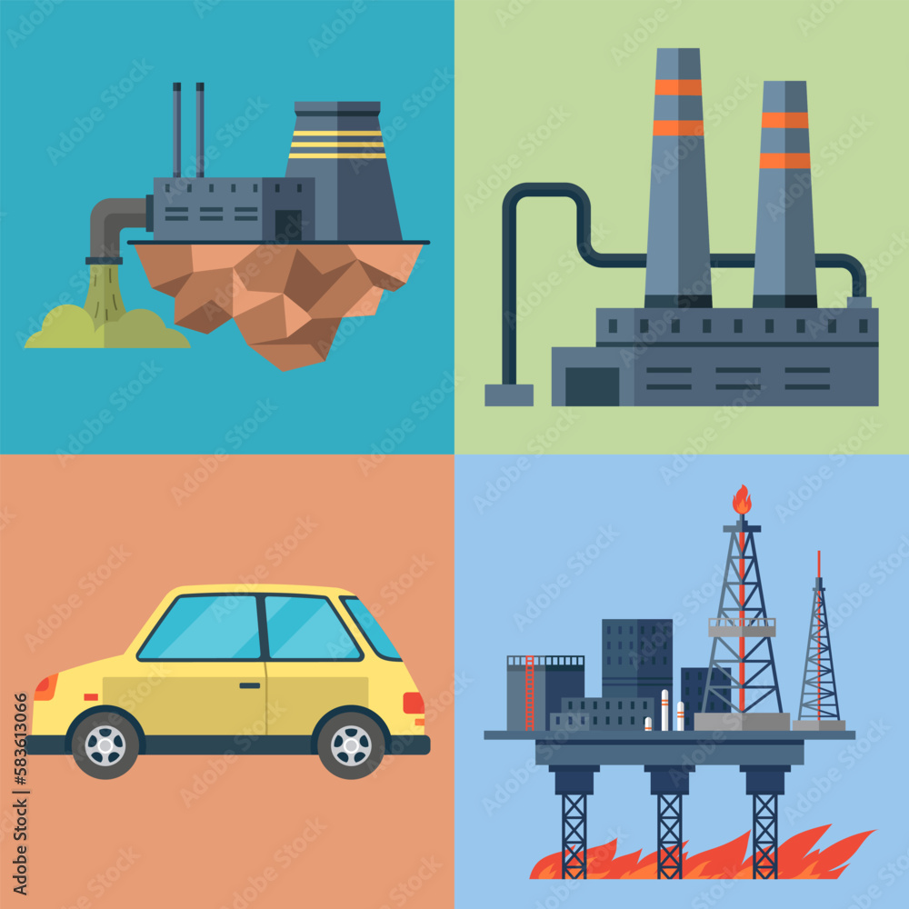 Plant or industrial factory building. Costruction with waste pipe ...