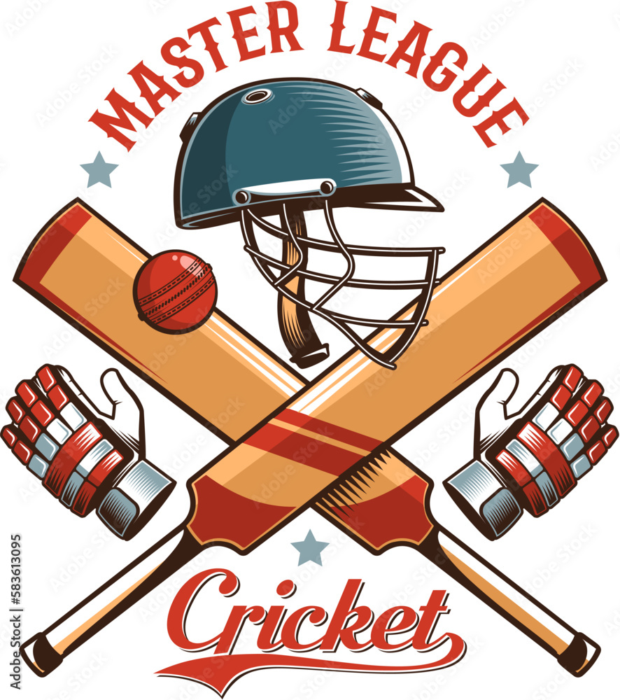 Cricket Retro Logo with Helmet, Bat and Ball. Vector image Stock Vector ...