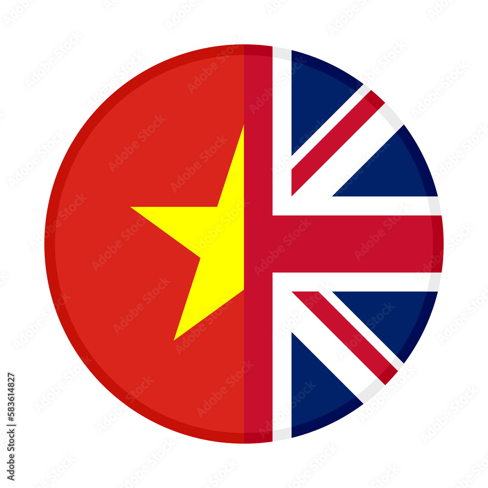circle icon of vietnamese and union jack flags. vector illustration ...