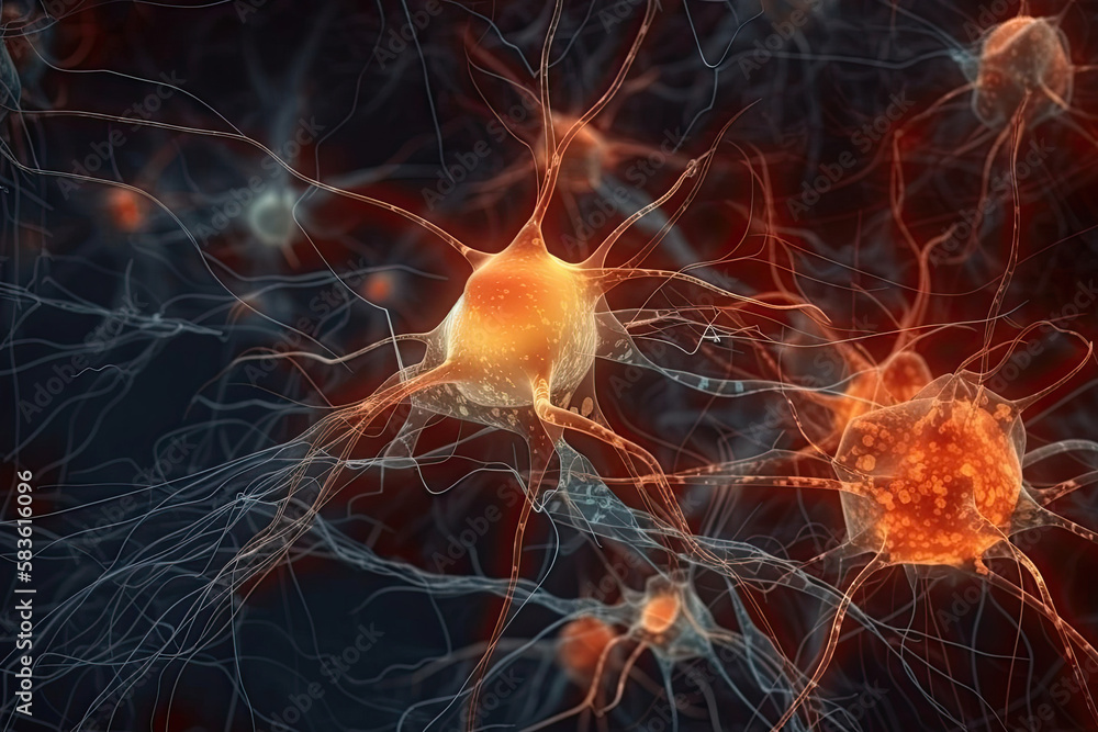 Neuron cells on abstract background, neural connections in the human ...
