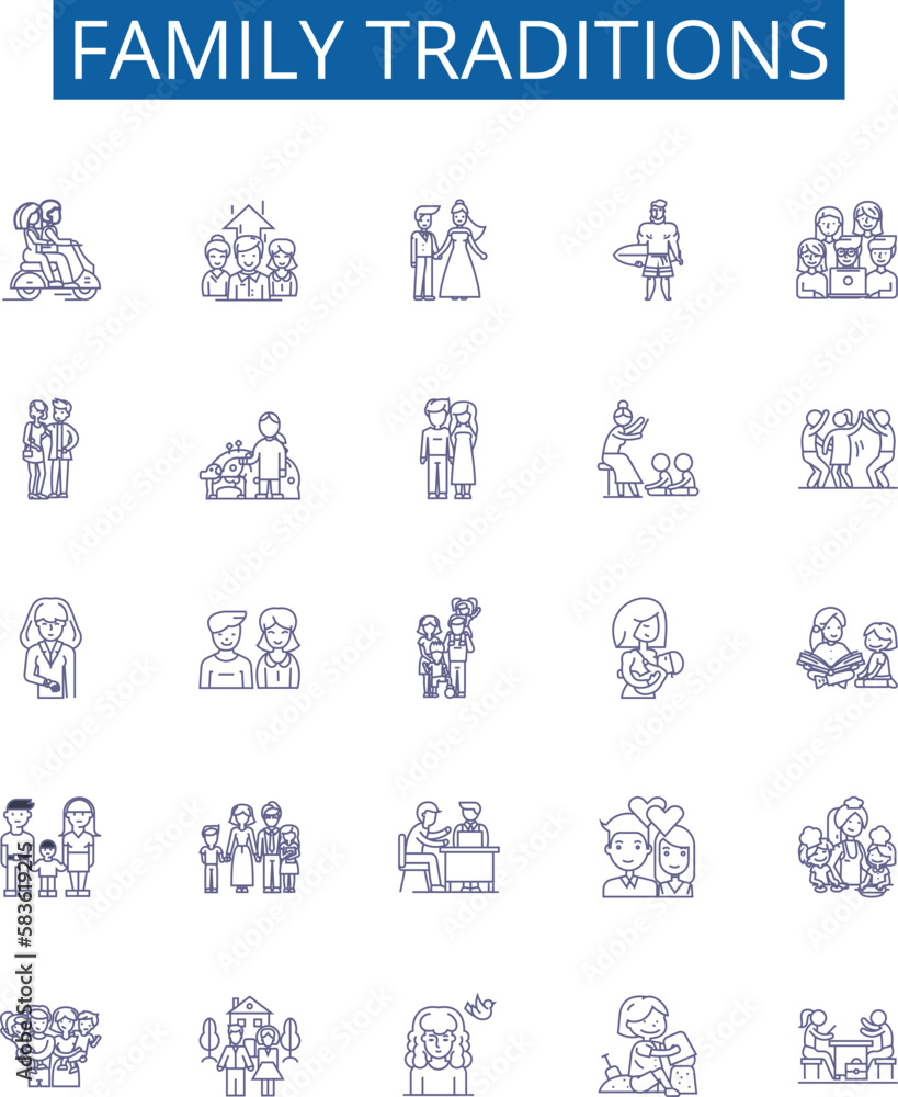 Family traditions line icons signs set. Design collection of Traditions ...