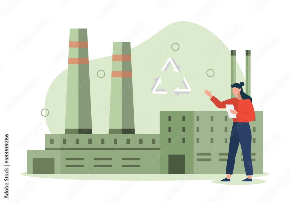Industrial factory with pipes. Plant or factory building. Environment ...