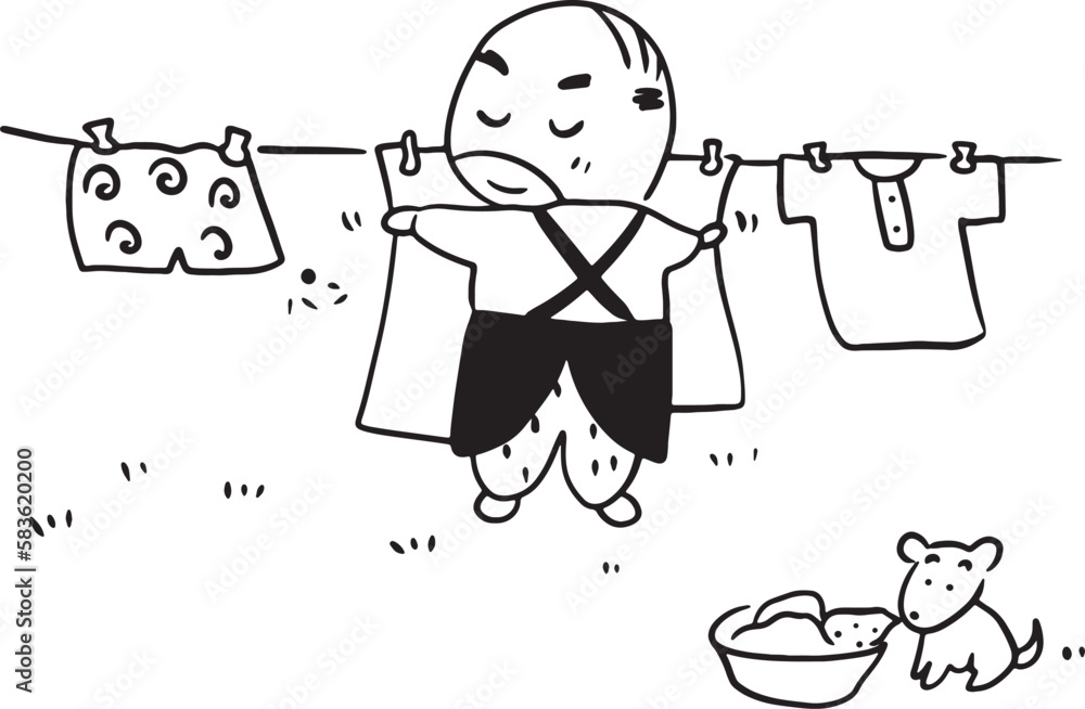 Cartoon guy drying clothes doodle kawaii anime coloring page cute ...