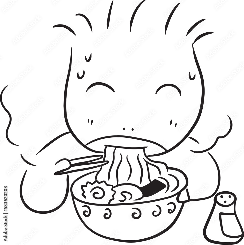 Man eating rice cartoon doodle kawaii anime coloring page cute ...