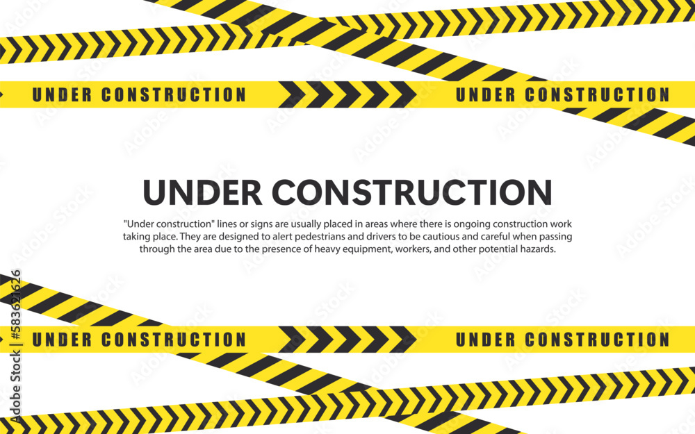Yellow warning tapes. Under construction tapes. Barrier tape. Caution ...