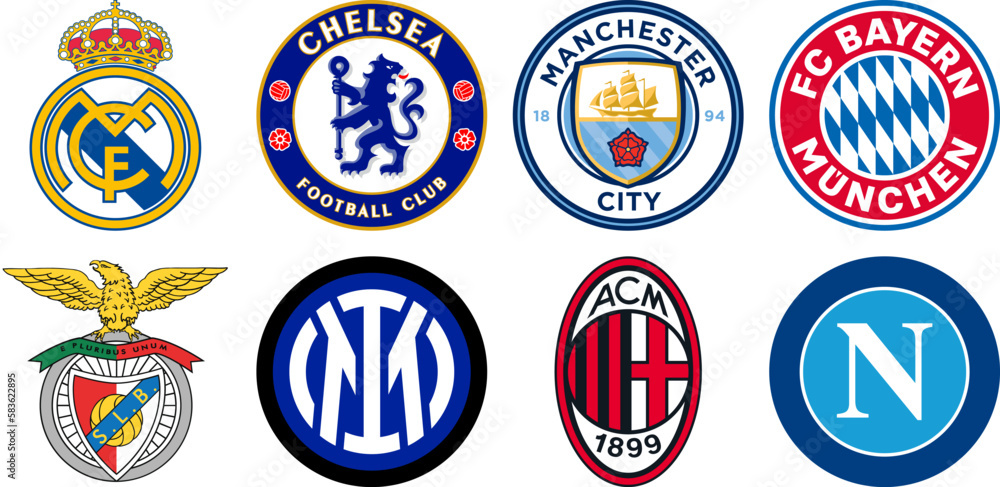 Vetor de Champions League football teams logo set. Real Madrid CF ...