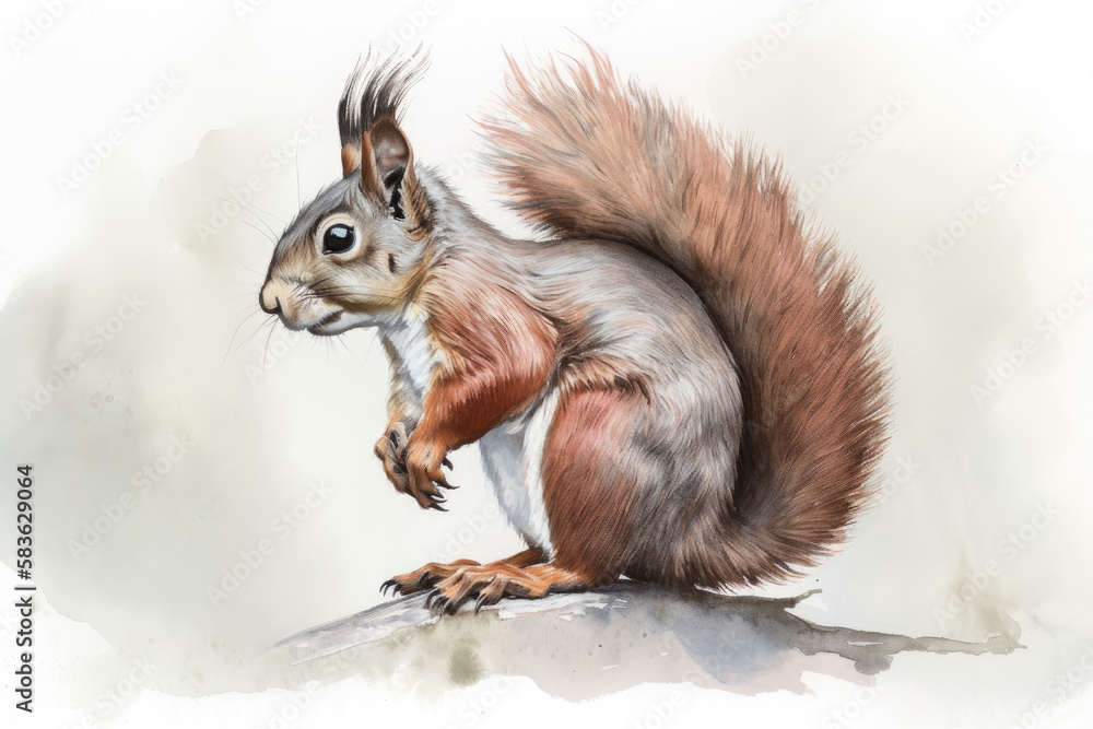 Dessin à l'aquarelle d'un Écureuil ilustração do Stock | Adobe Stock