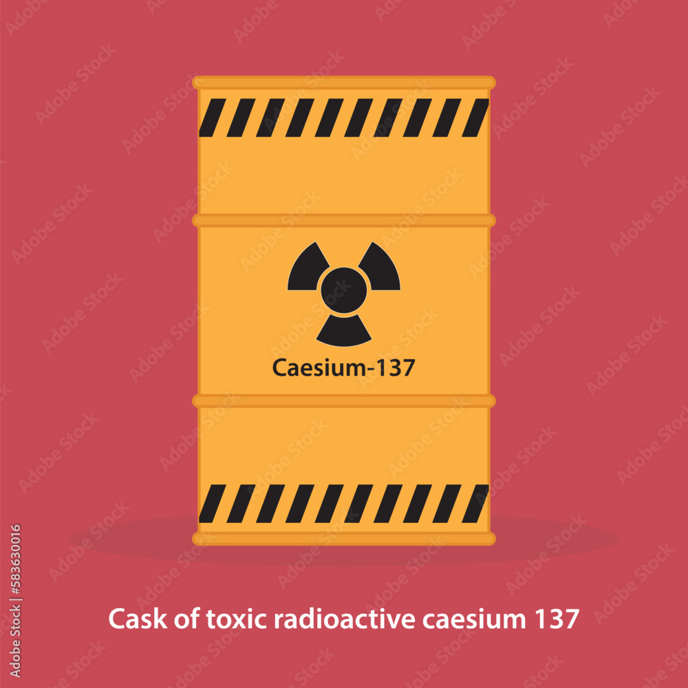 Cask of toxic radioactive structure caesium 137 symbol on red ...