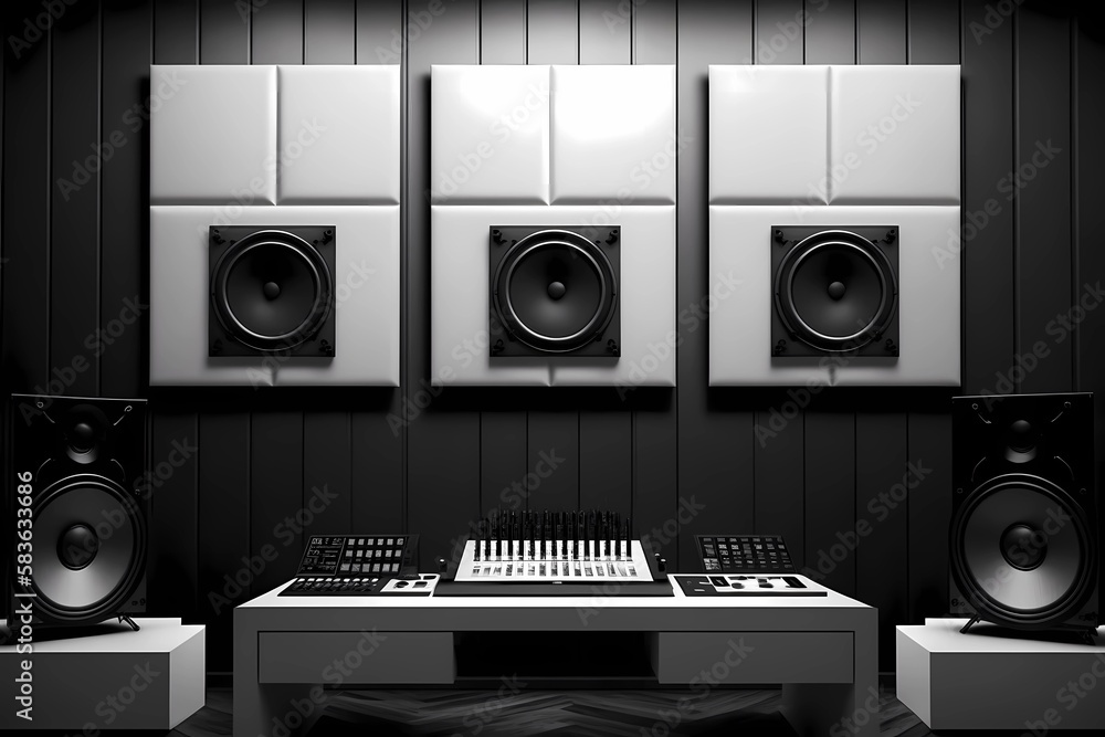 Sound studio workplace in recording studio with Hi Fi speakers. View of ...