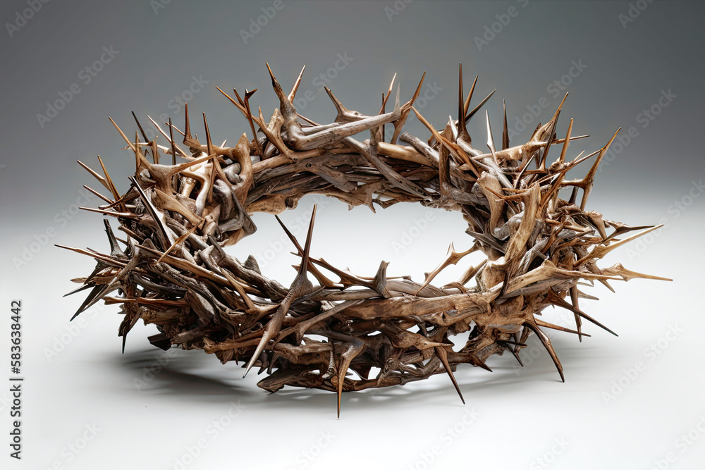 Easter Crown of Thorns on white background with shadow worn by Jesus ...