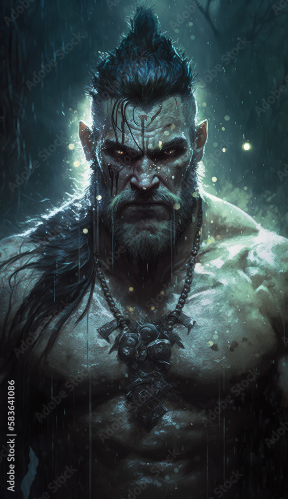 Brutal portrait of a vampire werewolf, a man of wars with a formidable ...