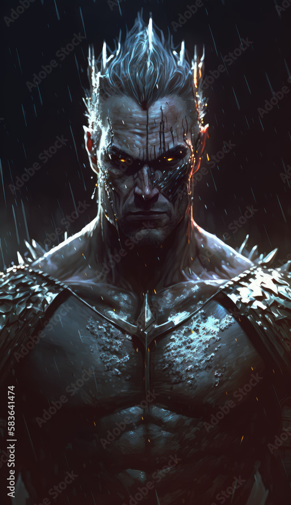 Brutal portrait of a vampire werewolf, a man of wars with a formidable ...