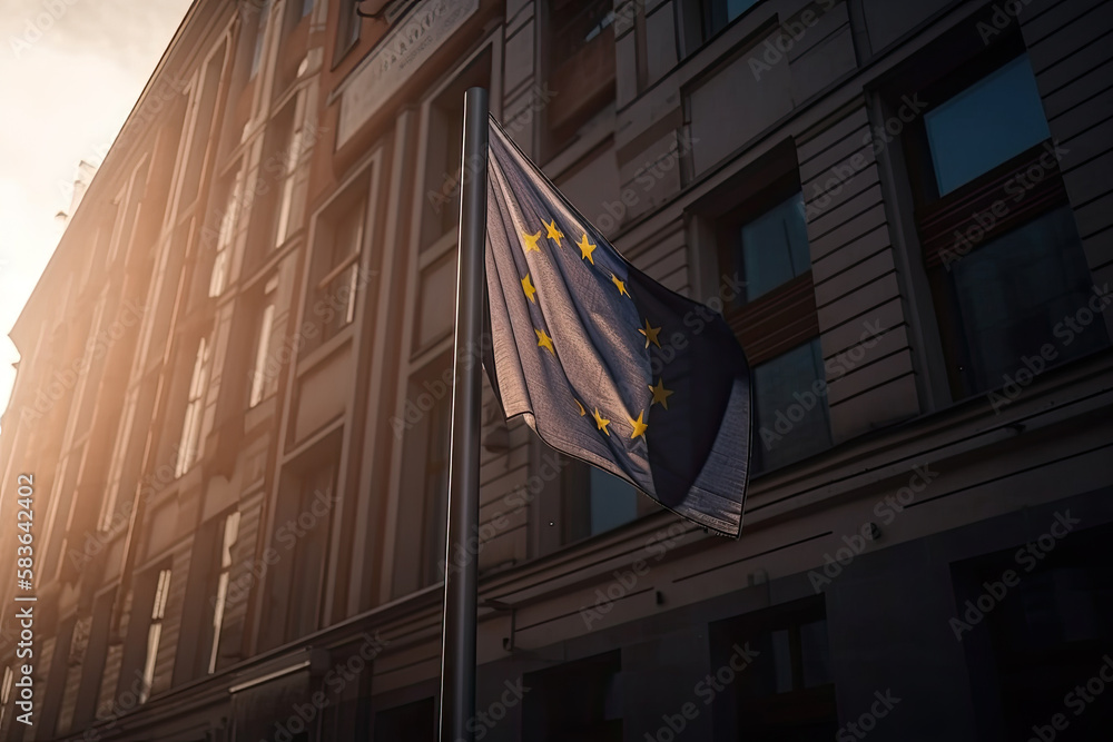 eu flag in front of building created with Generative AI technology ...