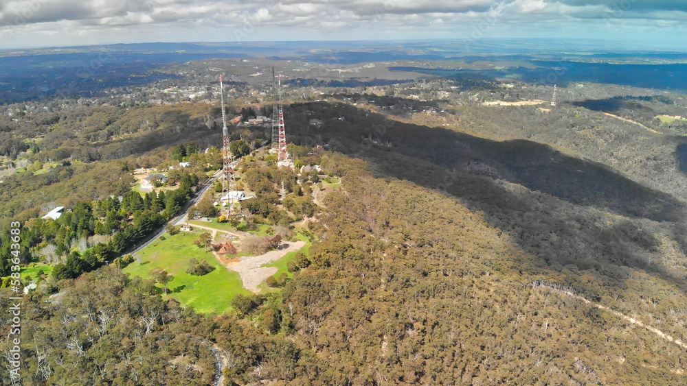 Adelaide countryside aerial panorama from Mount Lofty Conservation Park ...